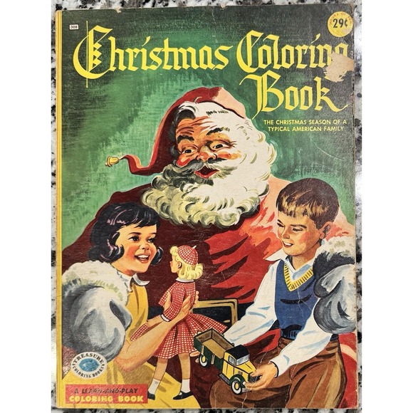 Holiday | Vintage 1957 Christmas Coloring Book By Treasure Santa ...